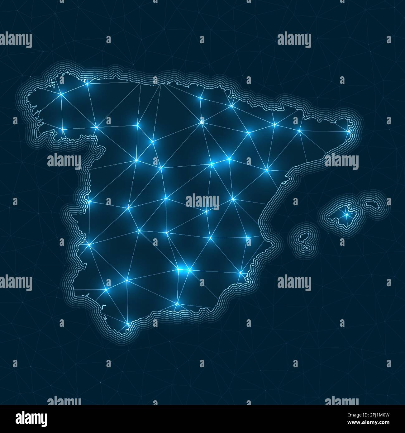 Spain network map. Abstract geometric map of the country. Digital ...