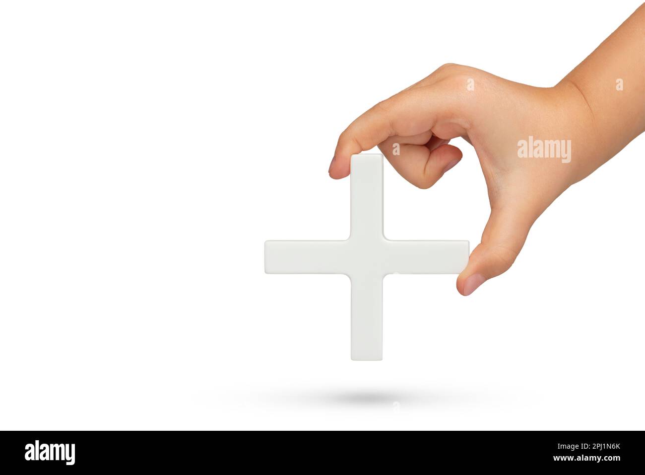 White plus symbol in hand. The concept of social security, and health ...
