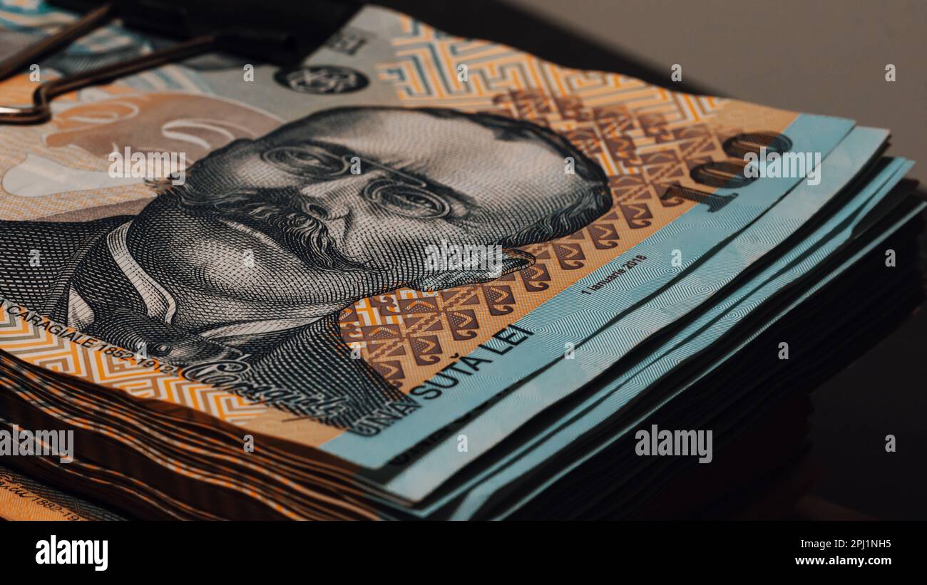 Romanian LEI Currency Banknote. RON Money European Currency Stock Photo ...