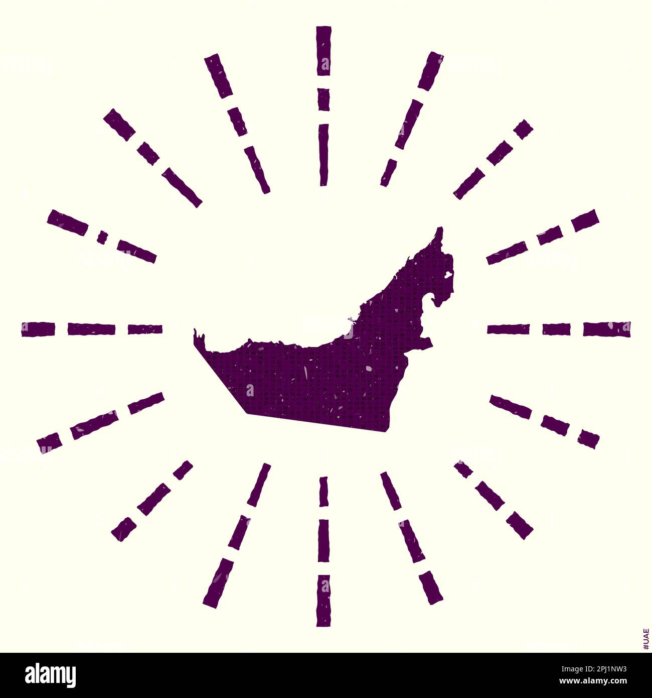 UAE Logo. Grunge sunburst poster with map of the country. Shape of UAE ...