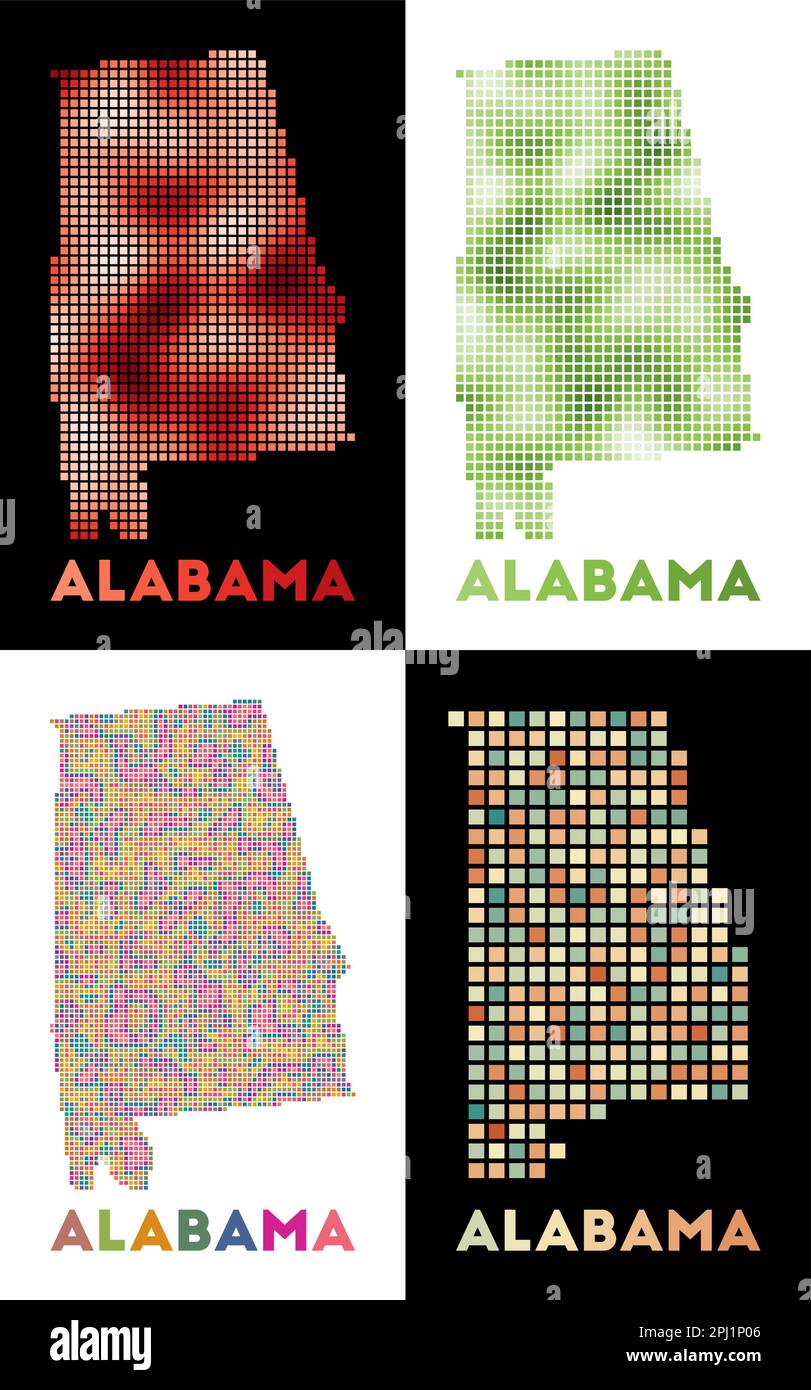 Alabama map. Collection of maps of Alabama in dotted style. Borders of ...