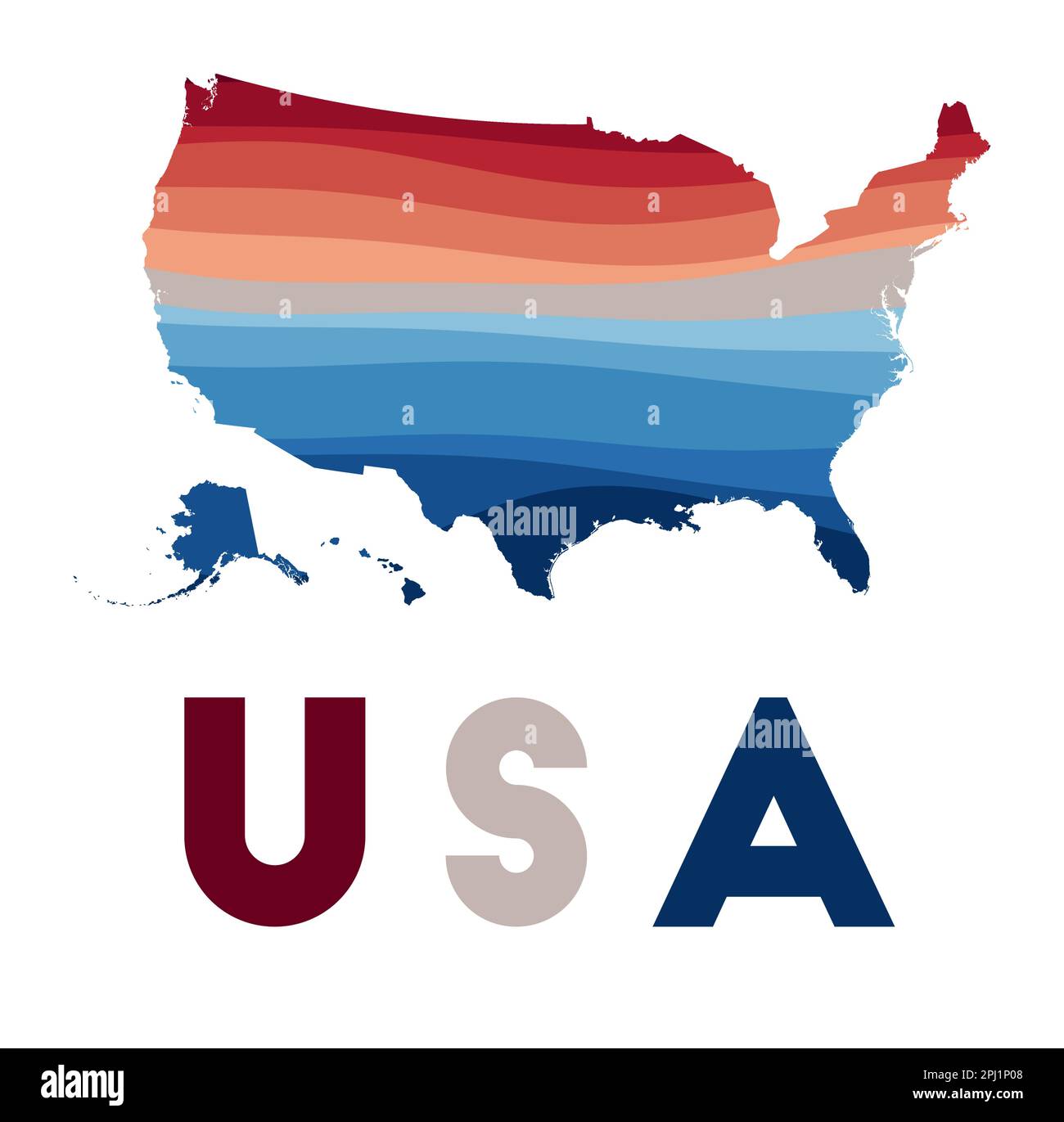 USA map. Map of the country with beautiful geometric waves in red and ...