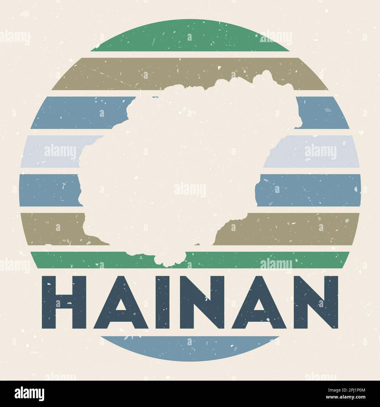 Hainan logo. Sign with the map of the island and colored stripes ...