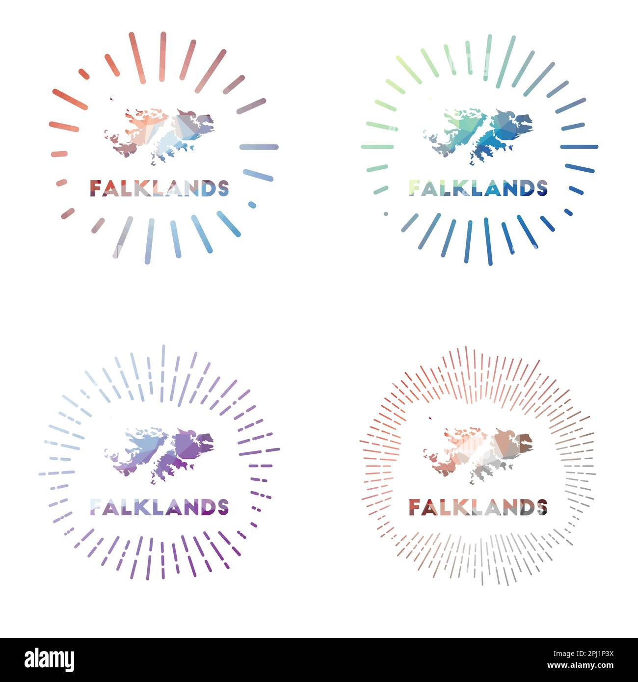 Falklands low poly sunburst set. Logo of country in geometric polygonal ...