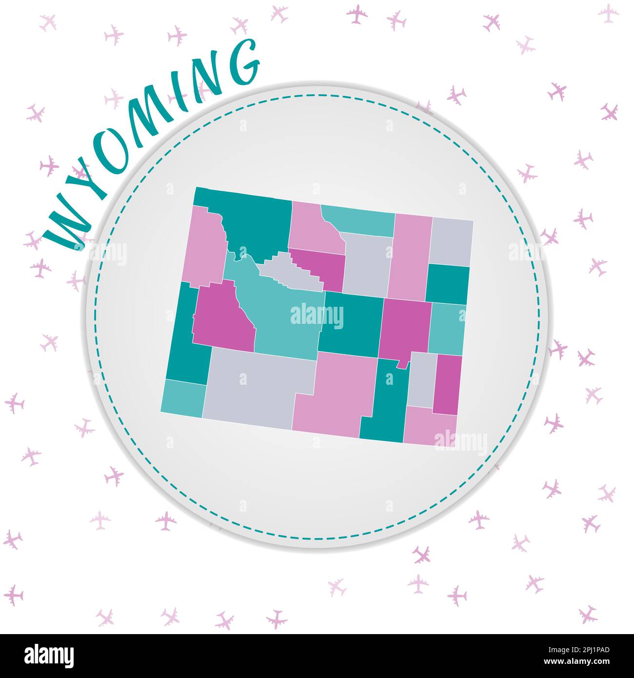Wyoming map design. Map of the US state with regions in emerald ...