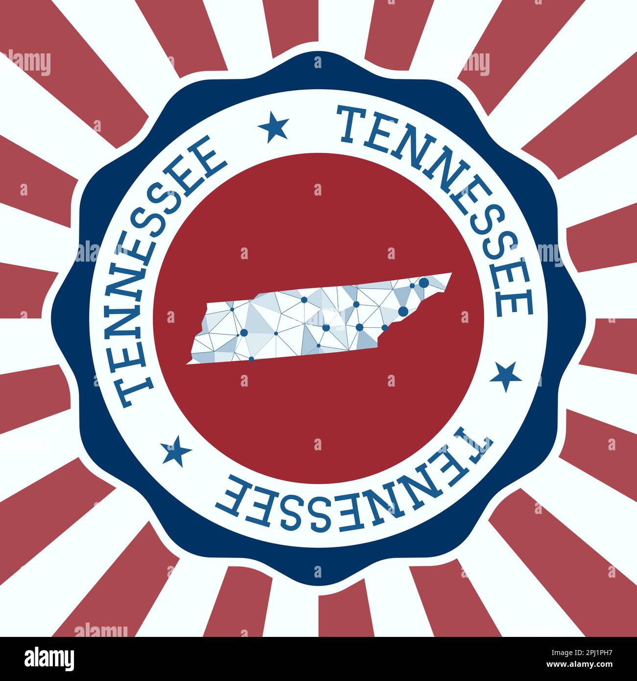 Tennessee Badge. Round logo of US state with triangular mesh map and ...