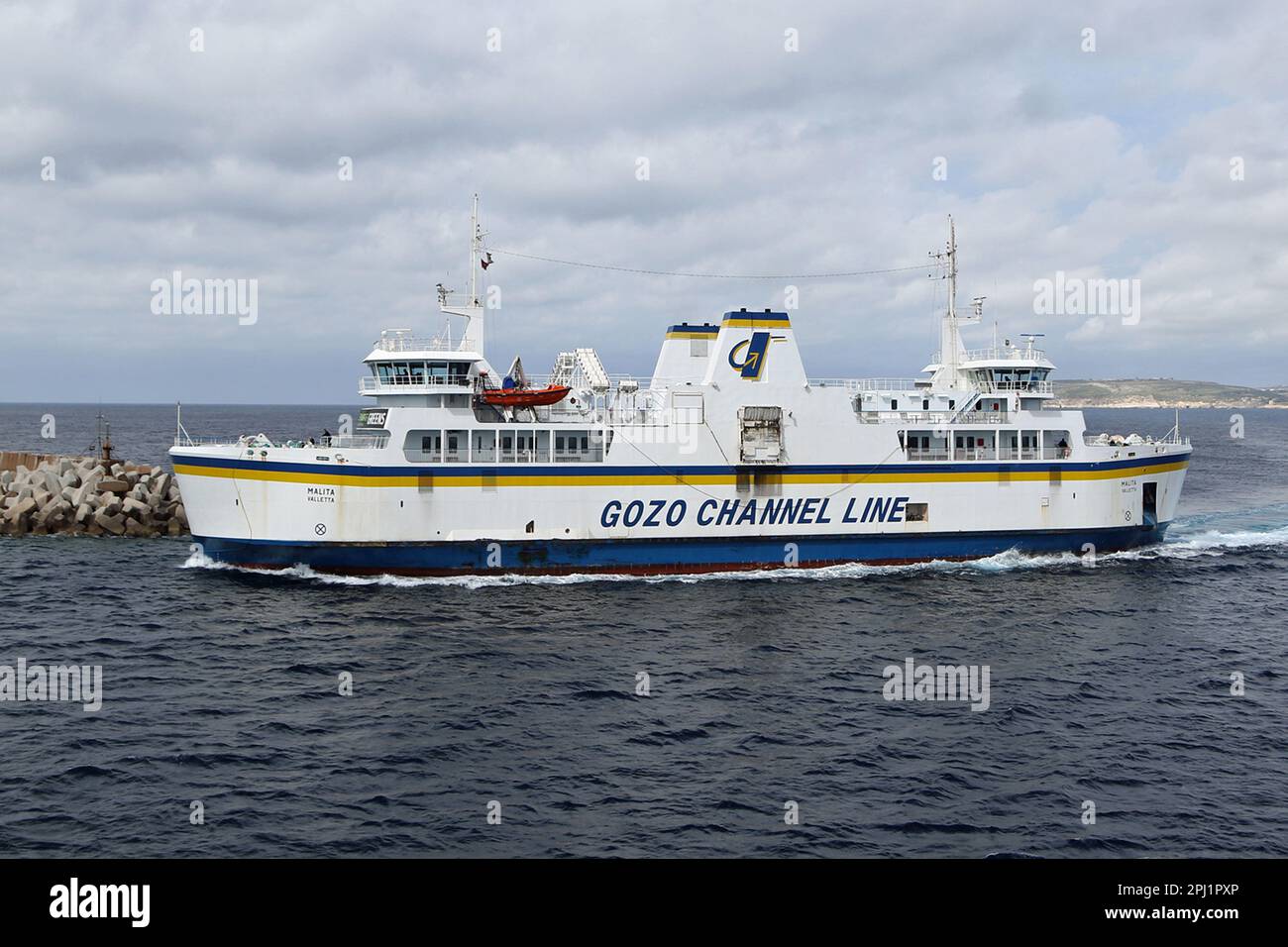 A ferry crossing the Gozo Channel, which is short stretch of ...