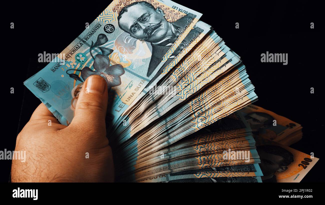 Romanian LEI Currency Banknote. RON Money European Currency Stock Photo ...