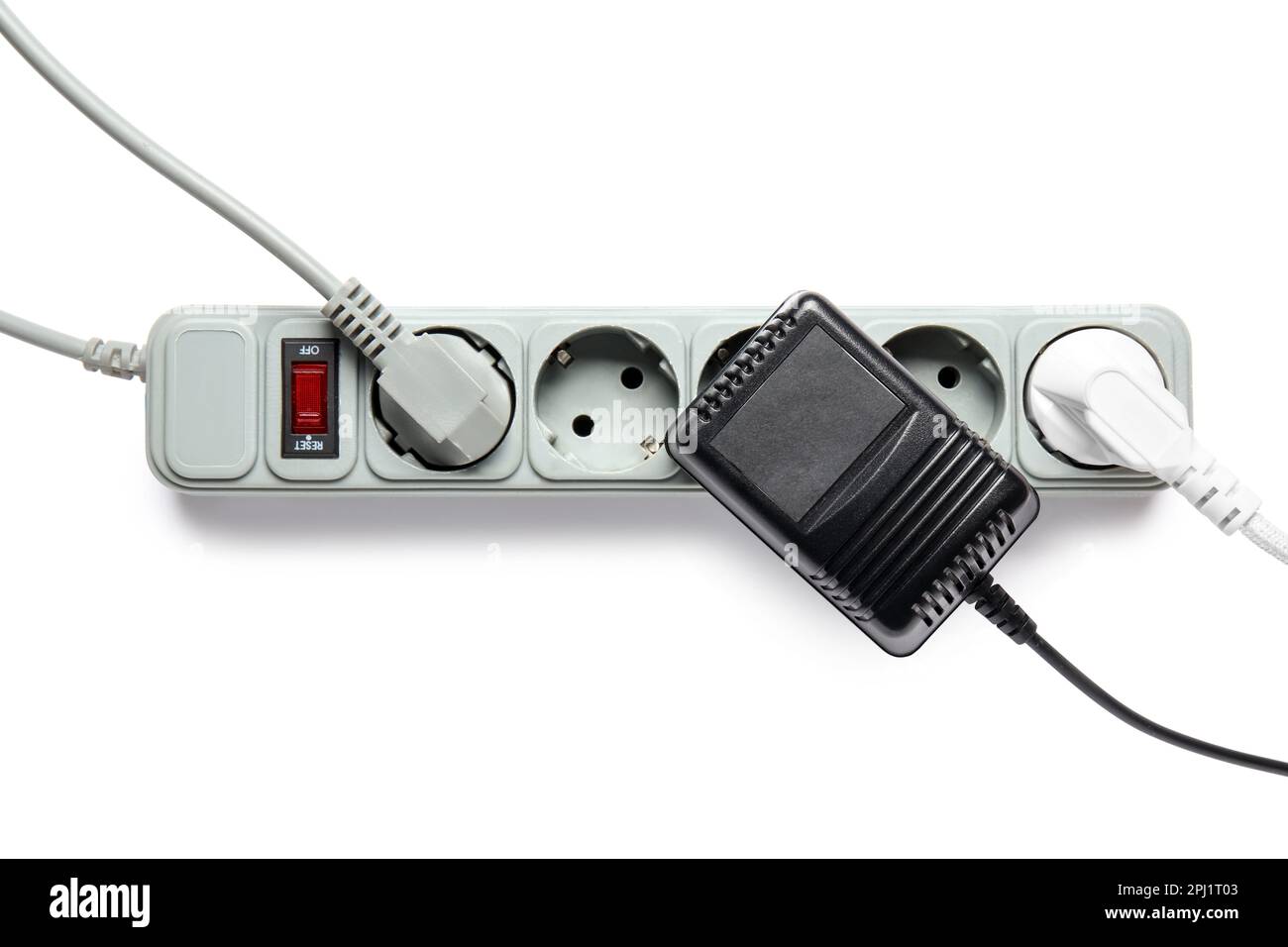 Electric extension cord with plugs isolated on white background Stock ...