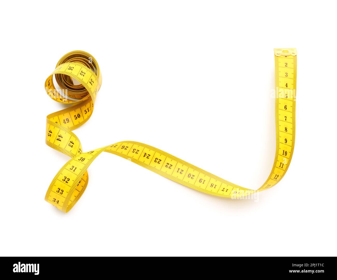 Yellow measuring tape isolated on white background Stock Photo - Alamy