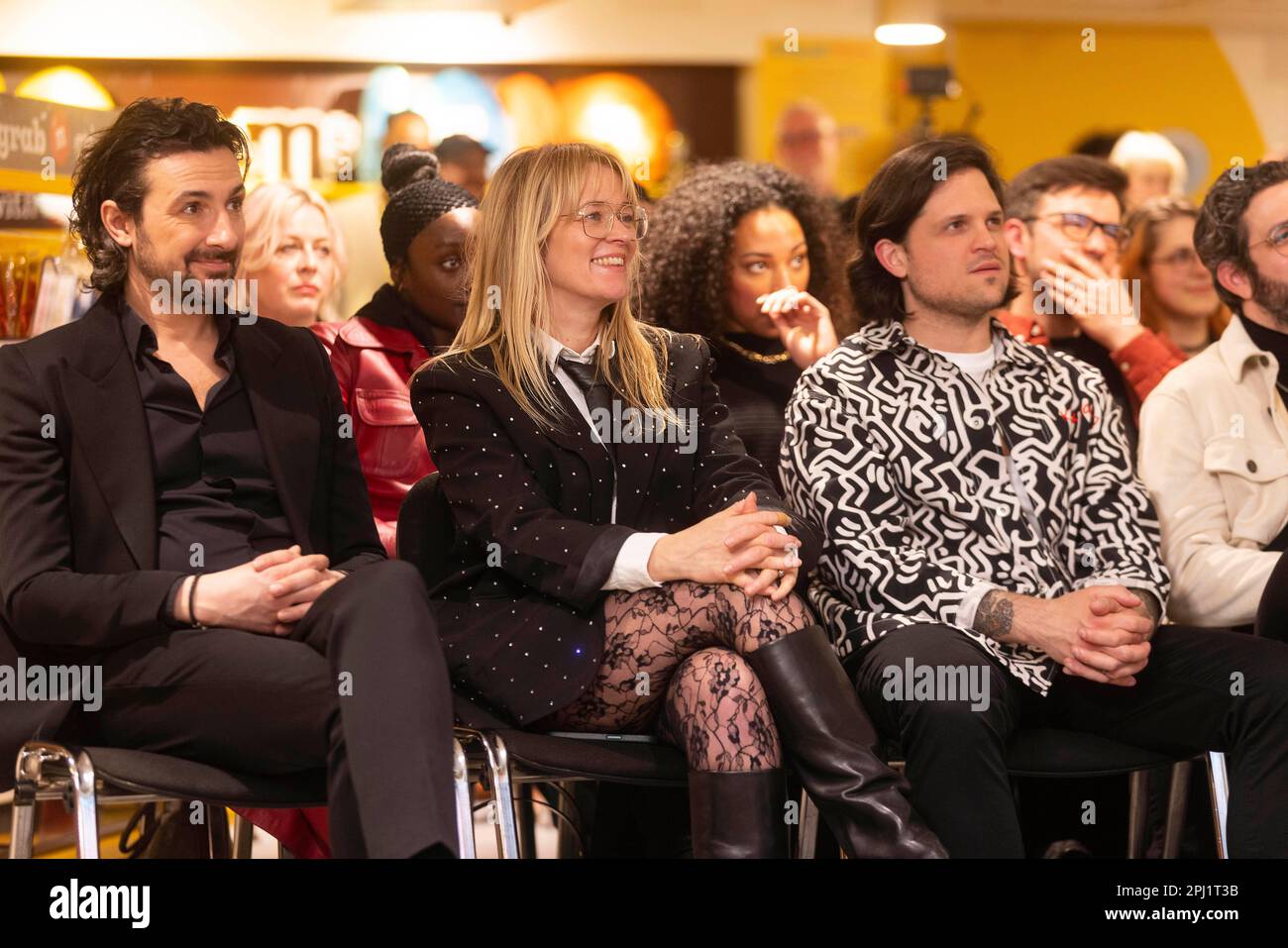 EDITORIAL USE ONLY Alex Zane (left) and Edith Bowman (2nd from left ...