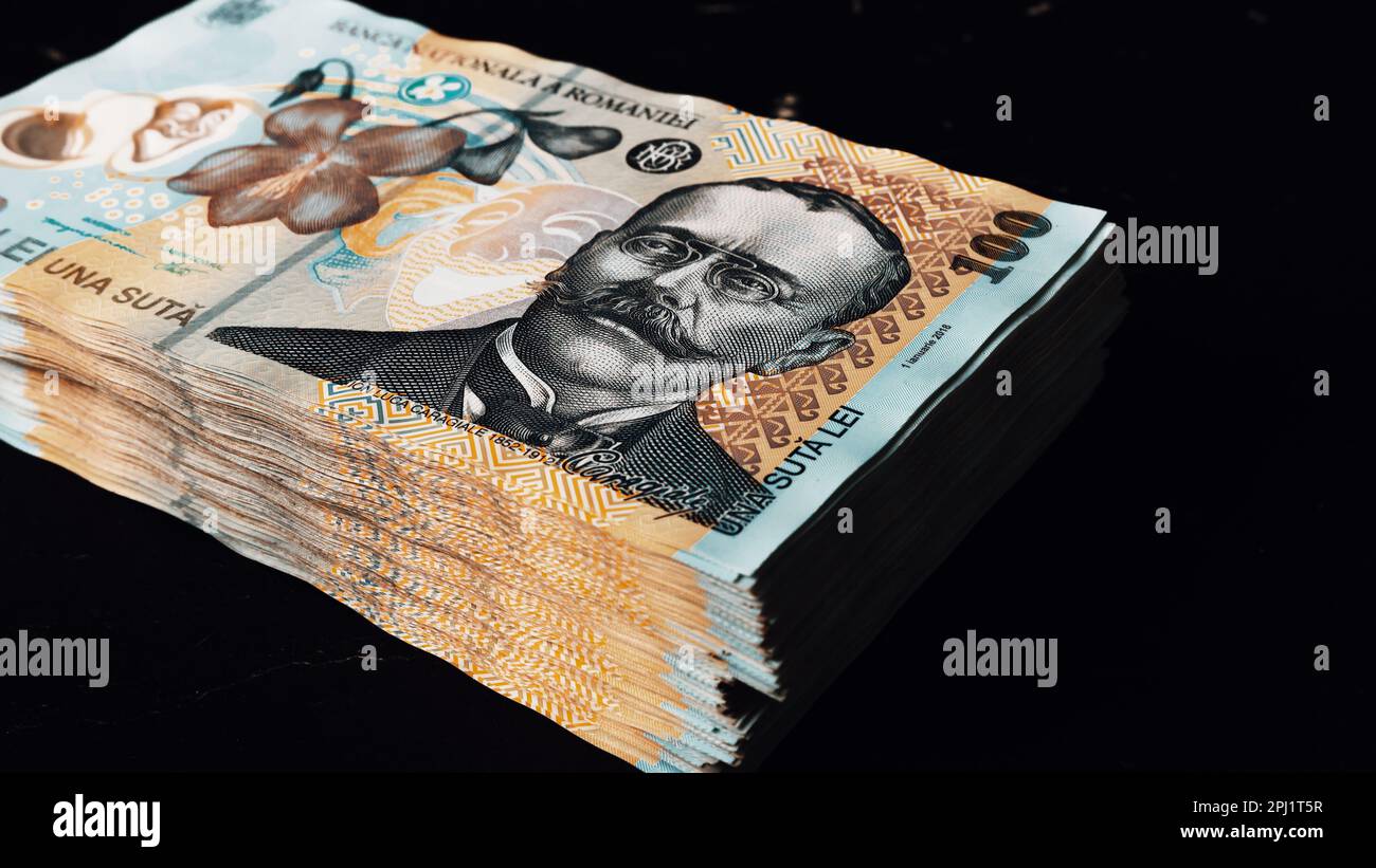 Romanian LEI Currency Banknote. RON Money European Currency Stock Photo ...