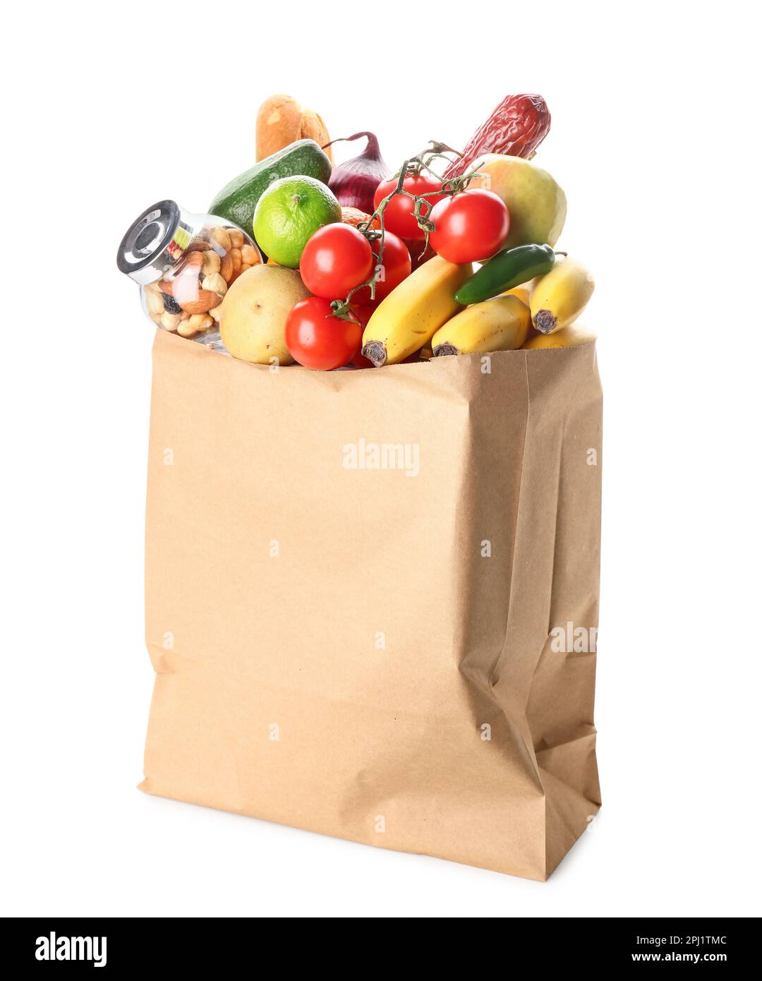 Paper bag with vegetables and fruits on white background Stock Photo ...