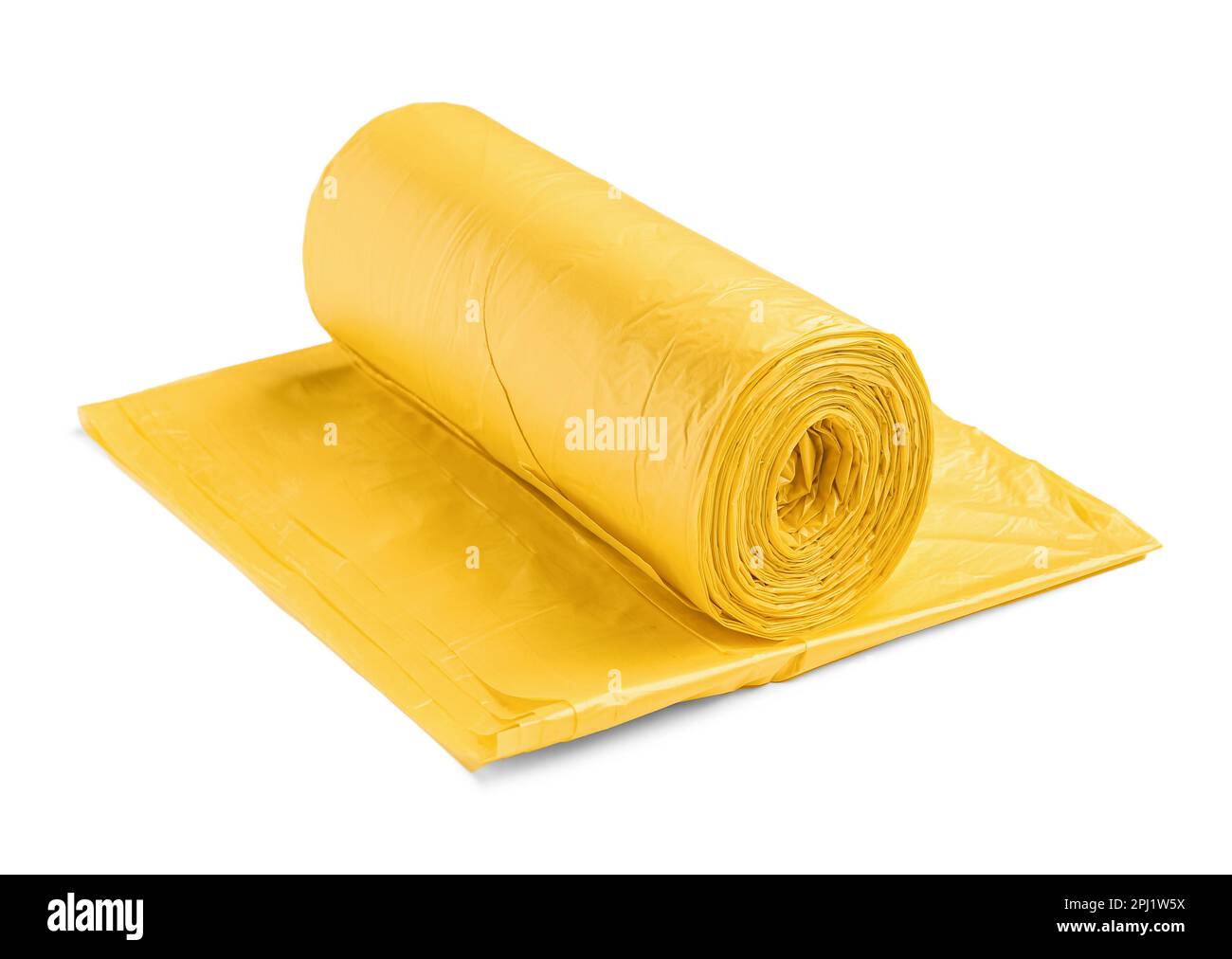 Yellow roll of garbage bags isolated on white background Stock Photo ...