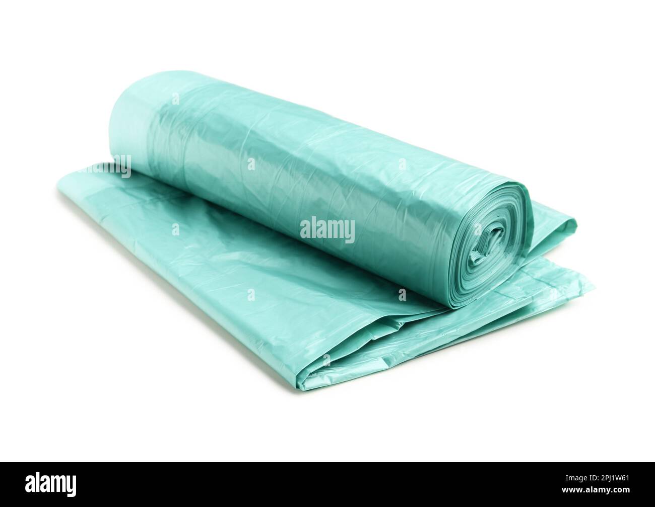 Green roll of garbage bags isolated on white background Stock Photo - Alamy