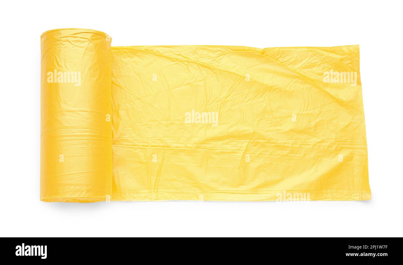 Yellow roll of garbage bags isolated on white background Stock Photo ...