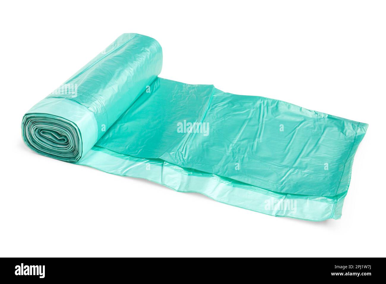 Green roll of garbage bags isolated on white background Stock Photo - Alamy