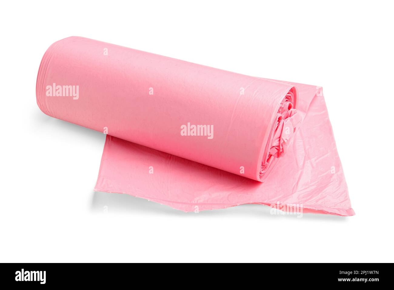 Pink roll of garbage bag isolated on white background Stock Photo - Alamy