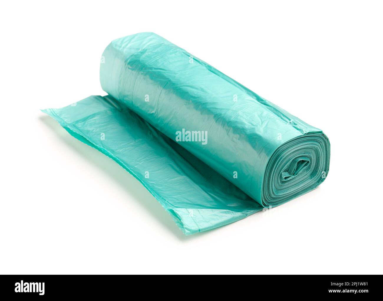 Green roll of garbage bags isolated on white background Stock Photo - Alamy