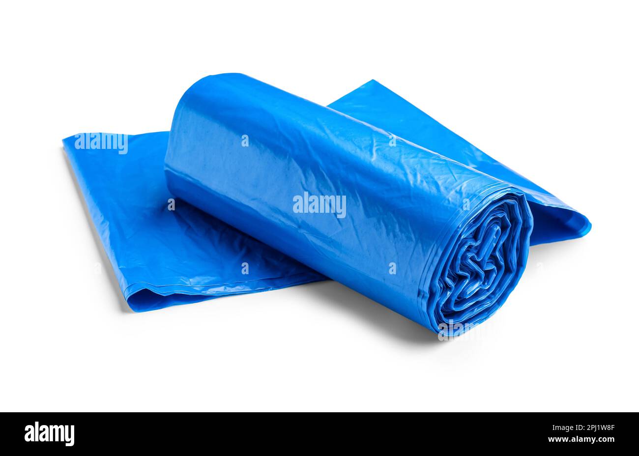 Blue roll of garbage bags isolated on white background Stock Photo - Alamy