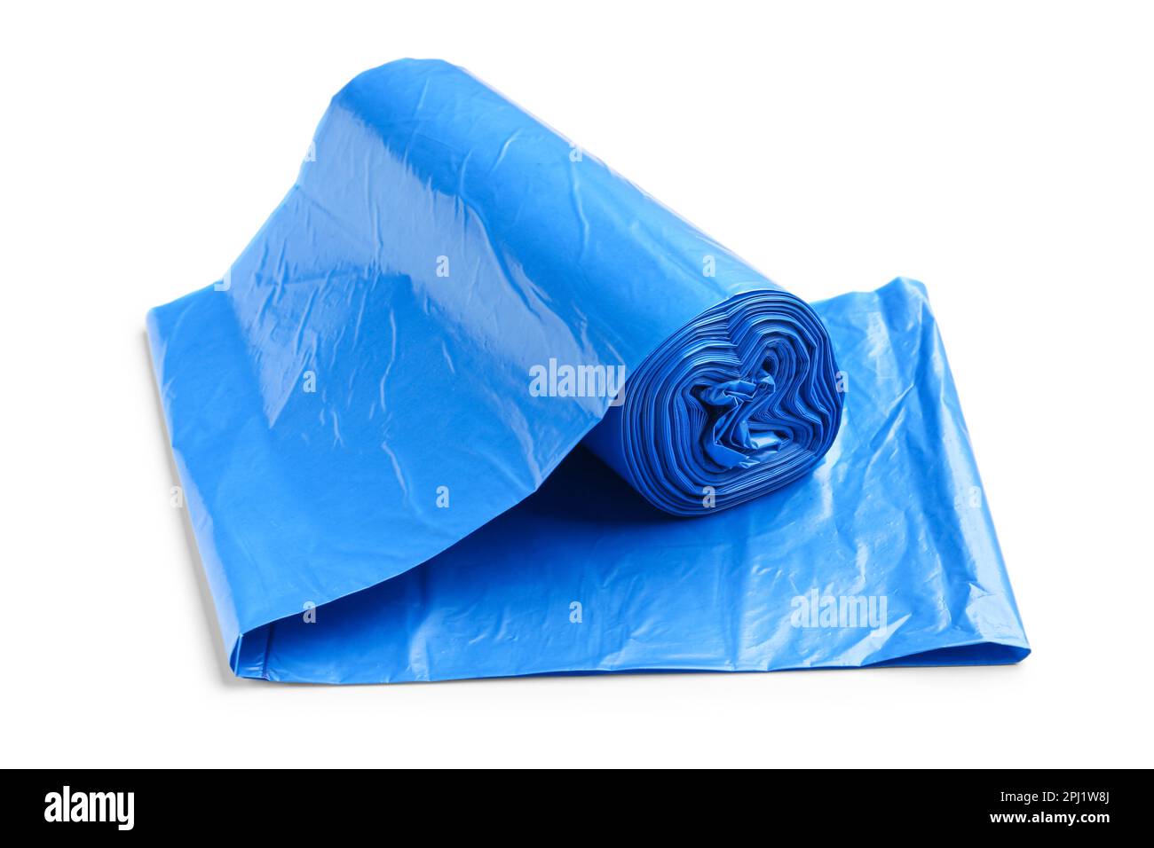 Blue roll of garbage bags isolated on white background Stock Photo - Alamy