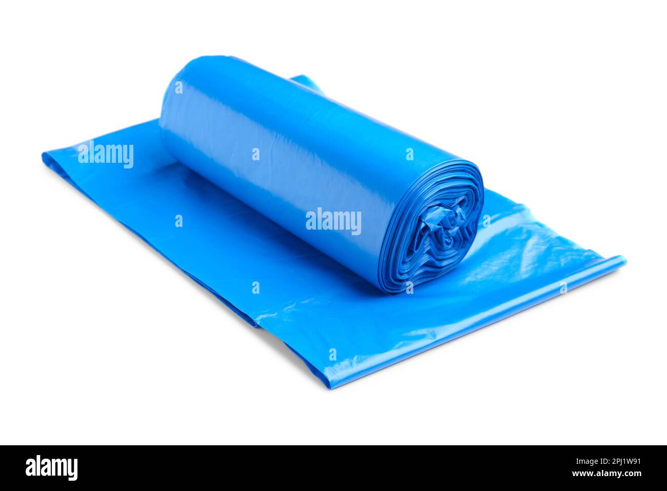 Blue roll of garbage bags isolated on white background Stock Photo - Alamy