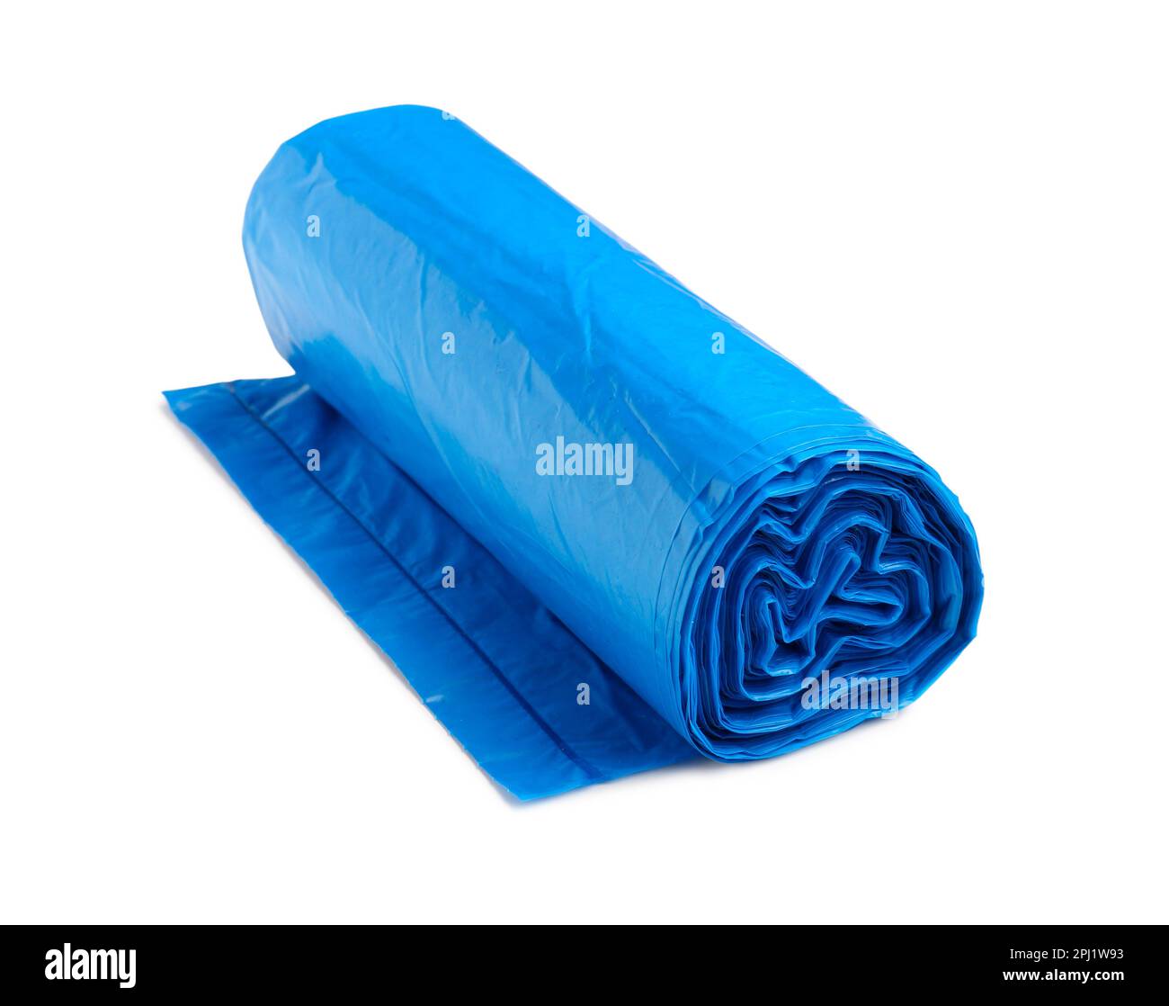 Blue roll of garbage bags isolated on white background Stock Photo - Alamy
