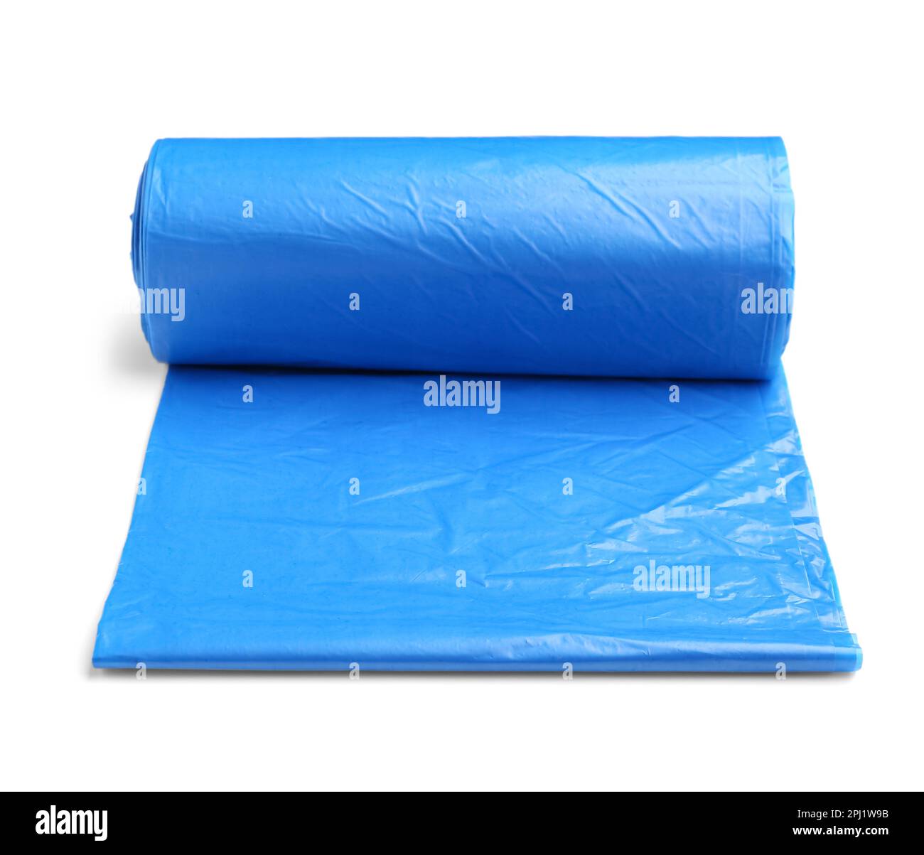 Blue roll of garbage bags isolated on white background Stock Photo - Alamy