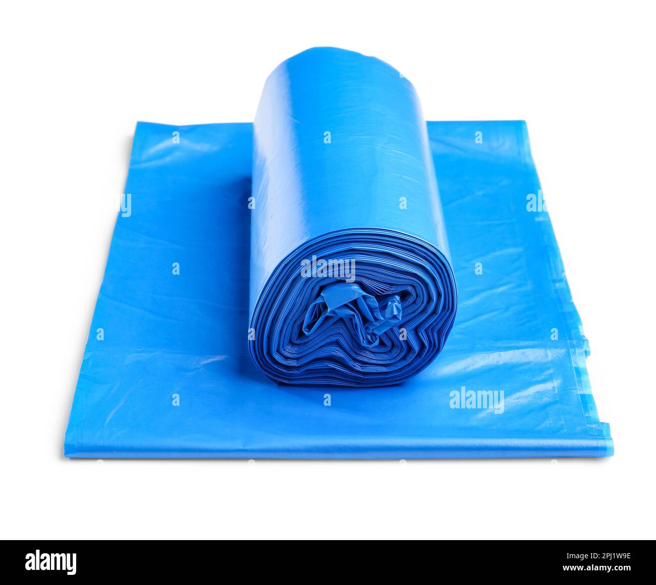 Blue roll of garbage bags isolated on white background Stock Photo - Alamy