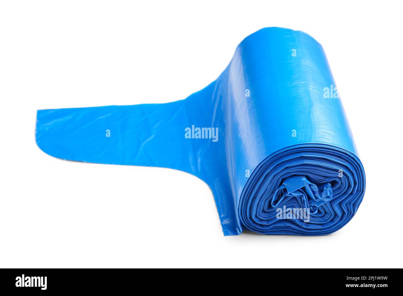 Blue roll of garbage bags isolated on white background Stock Photo - Alamy