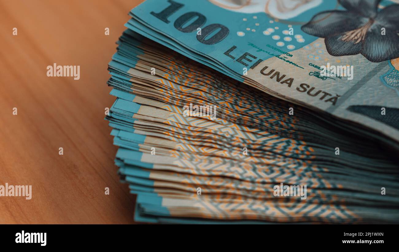 Romanian LEI Currency Banknote. RON Money European Currency Stock Photo ...