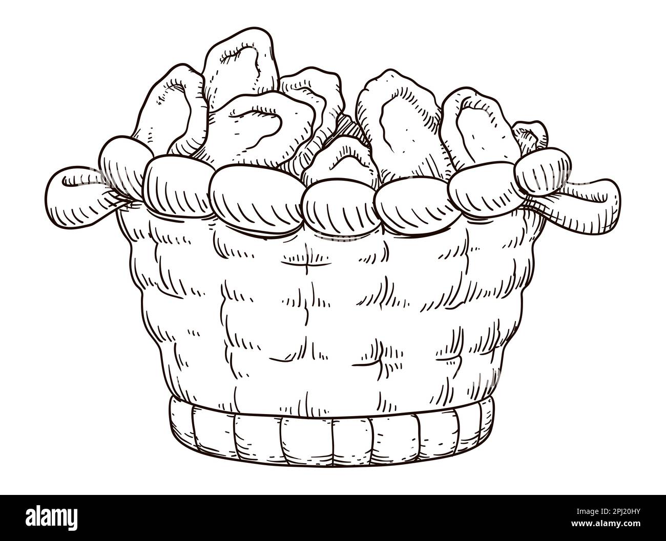 Drawing of a traditional basket with handles, filled with loaves of ...