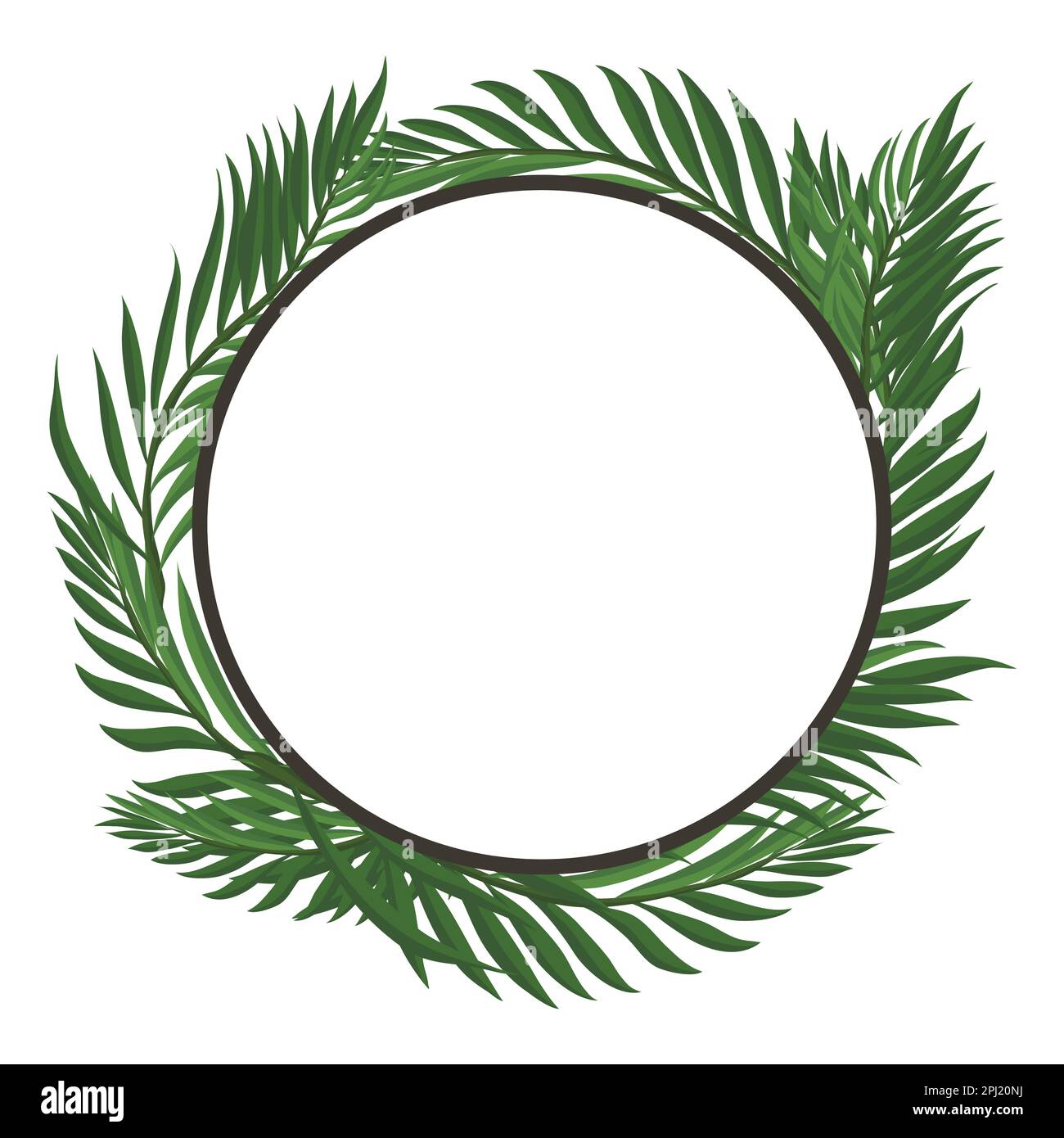 Template design with round button, dark frame decorated with palm ...