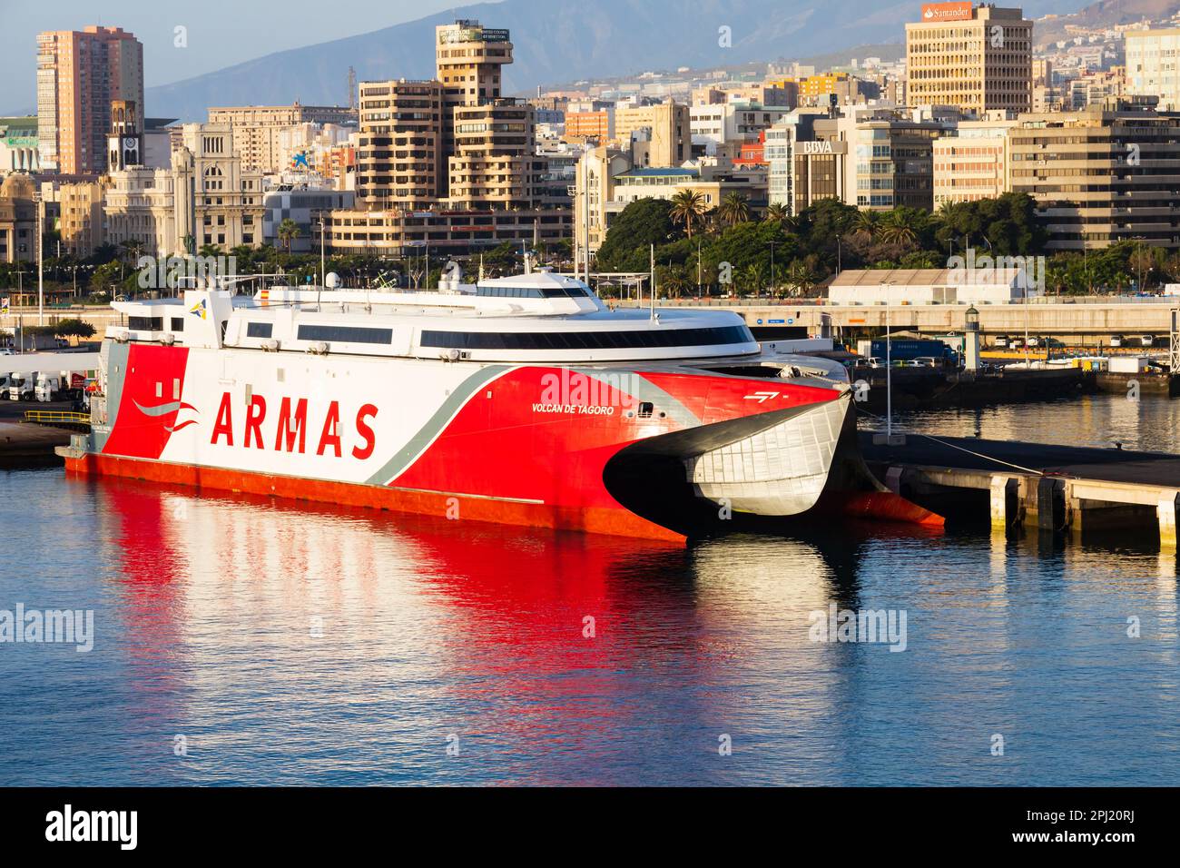 High speed catamaran ferry, HSC Volcan de Tagora, at berth in the Port ...