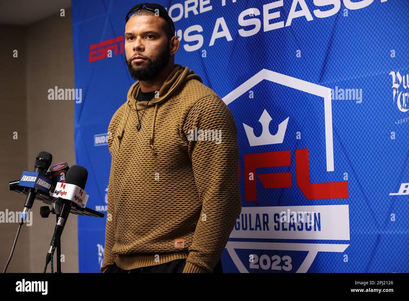Las Vegas, NV, USA. 30th Mar, 2023. Light Heavyweight Thiago Santos speaks to media during the ...