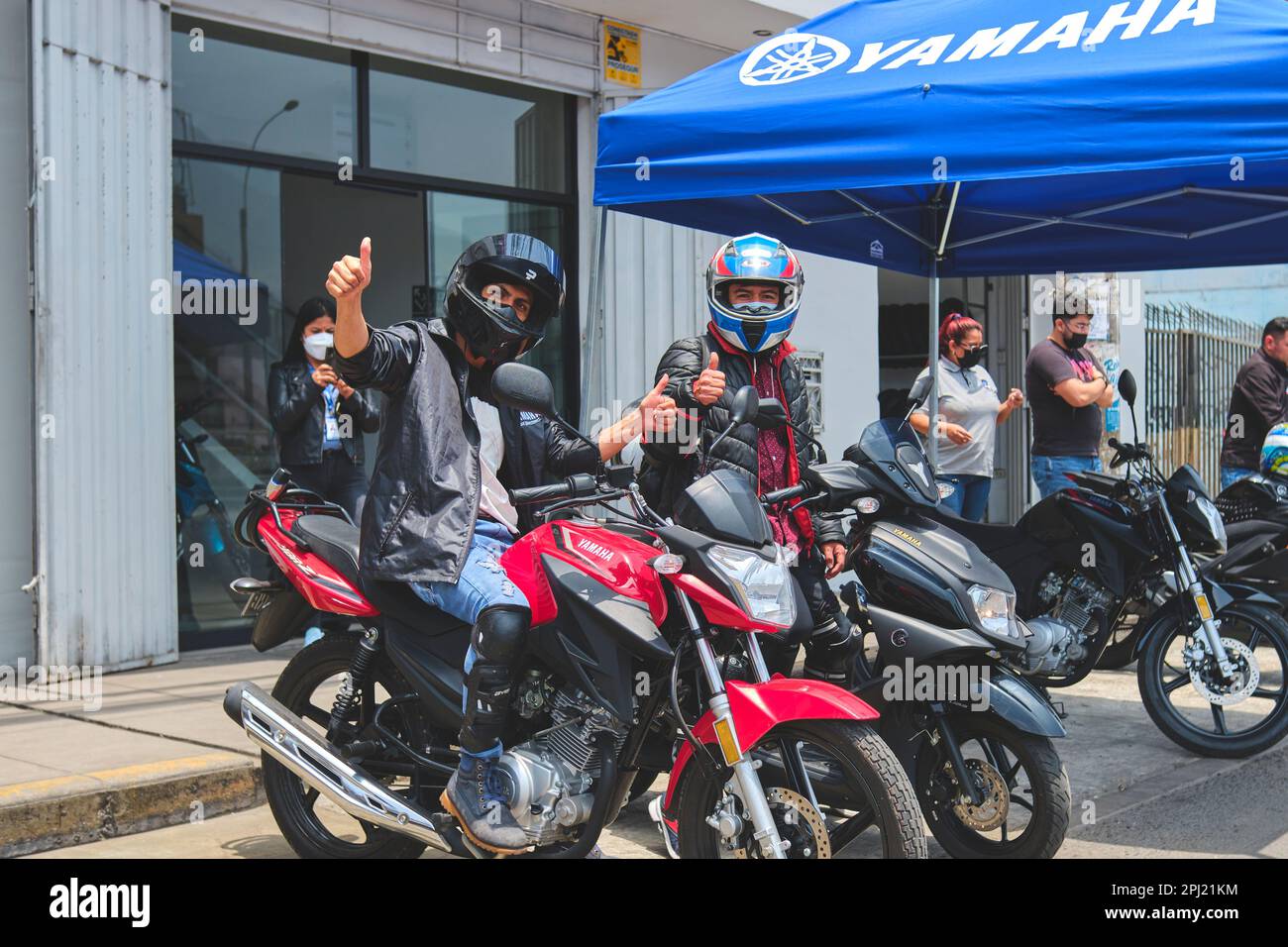 Lima, Peru. 2023. Yamaha test ride, and motorcycle driving instruction ...