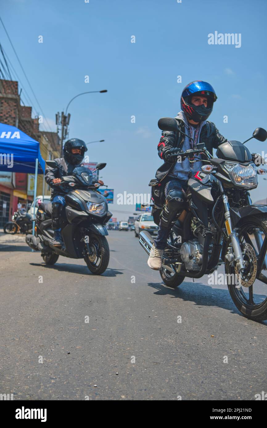 Lima, Peru. 2023. Yamaha test ride, and motorcycle driving instruction ...