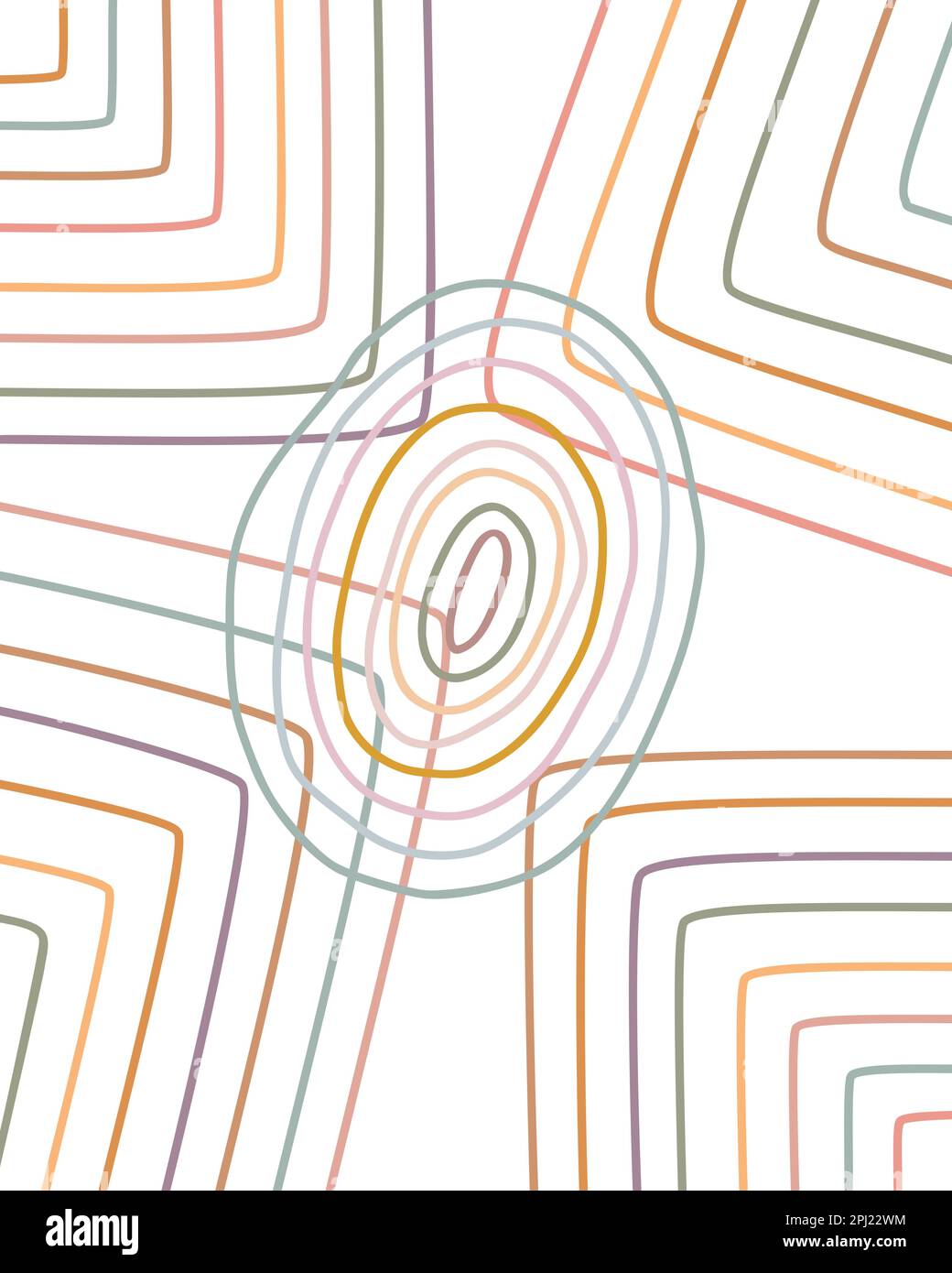 Boho style abstract shapes and outline oval forms, simple hand drawn ...