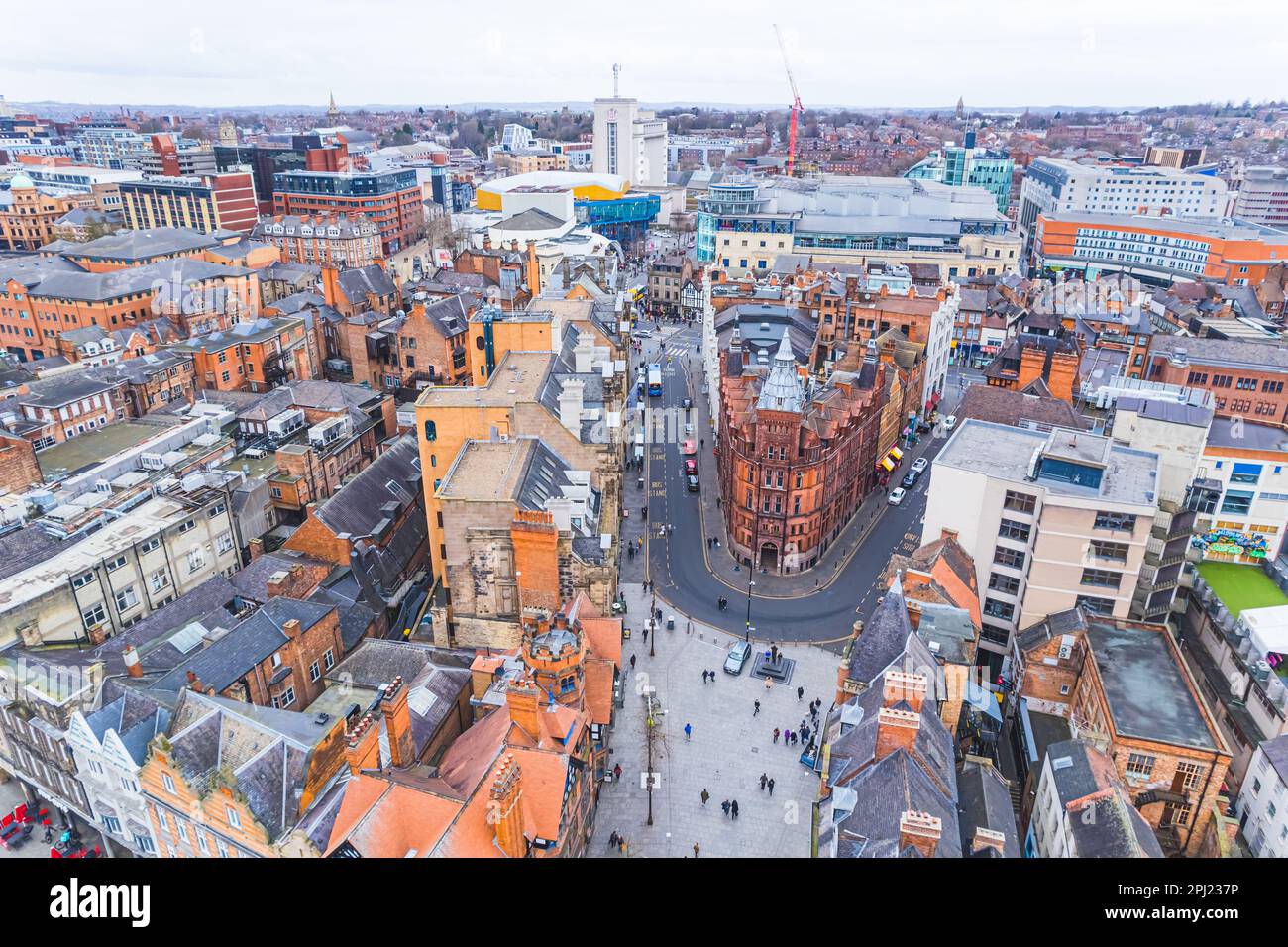 Aerial city landscape concept. Bird's eye perspective over Nottingham ...