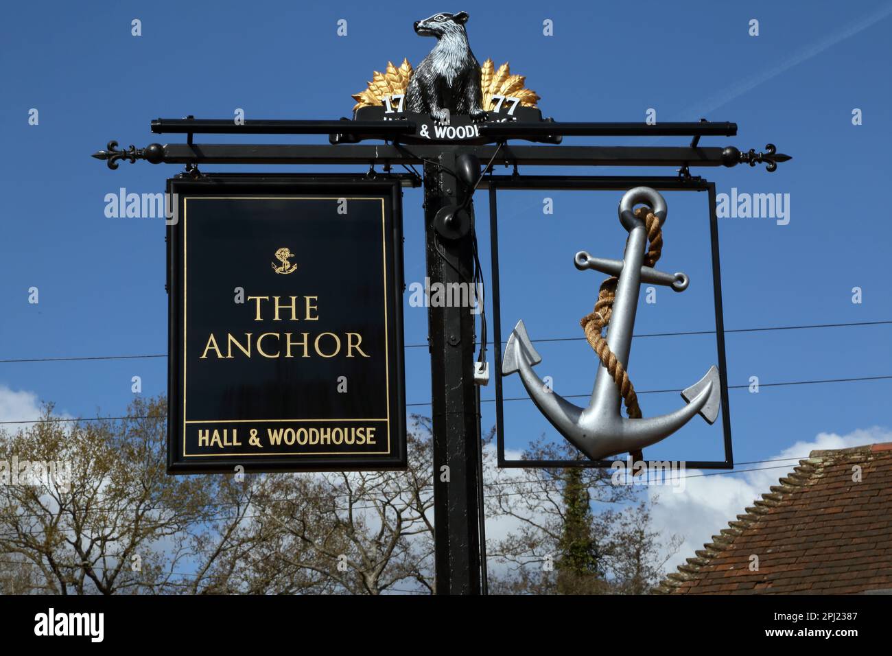 The Anchor Pub Sign by Pyrford Lock on Banks of River Wey Navigations ...