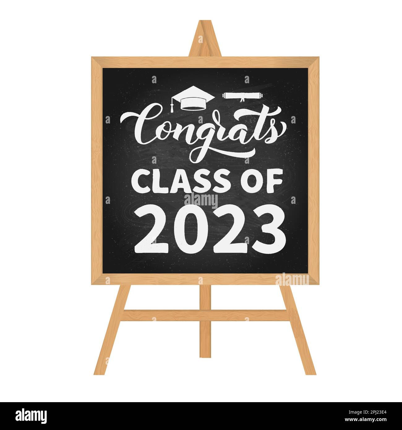 Congrats Class of 2023 hand written on chalk board with wooden frame ...