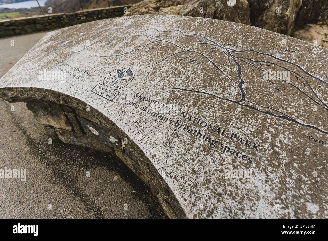 07.01.2021 Snowdonia, Wales - Snowdonia National Park - stone guide map ...