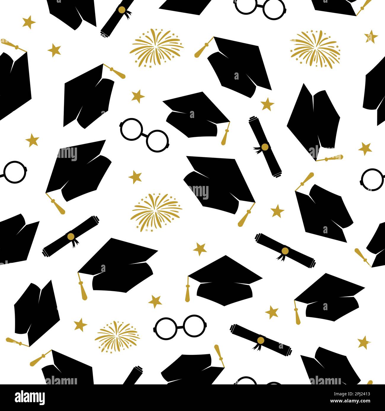 Funny graduation seamless pattern. Throwing caps and fireworks. Grad ...