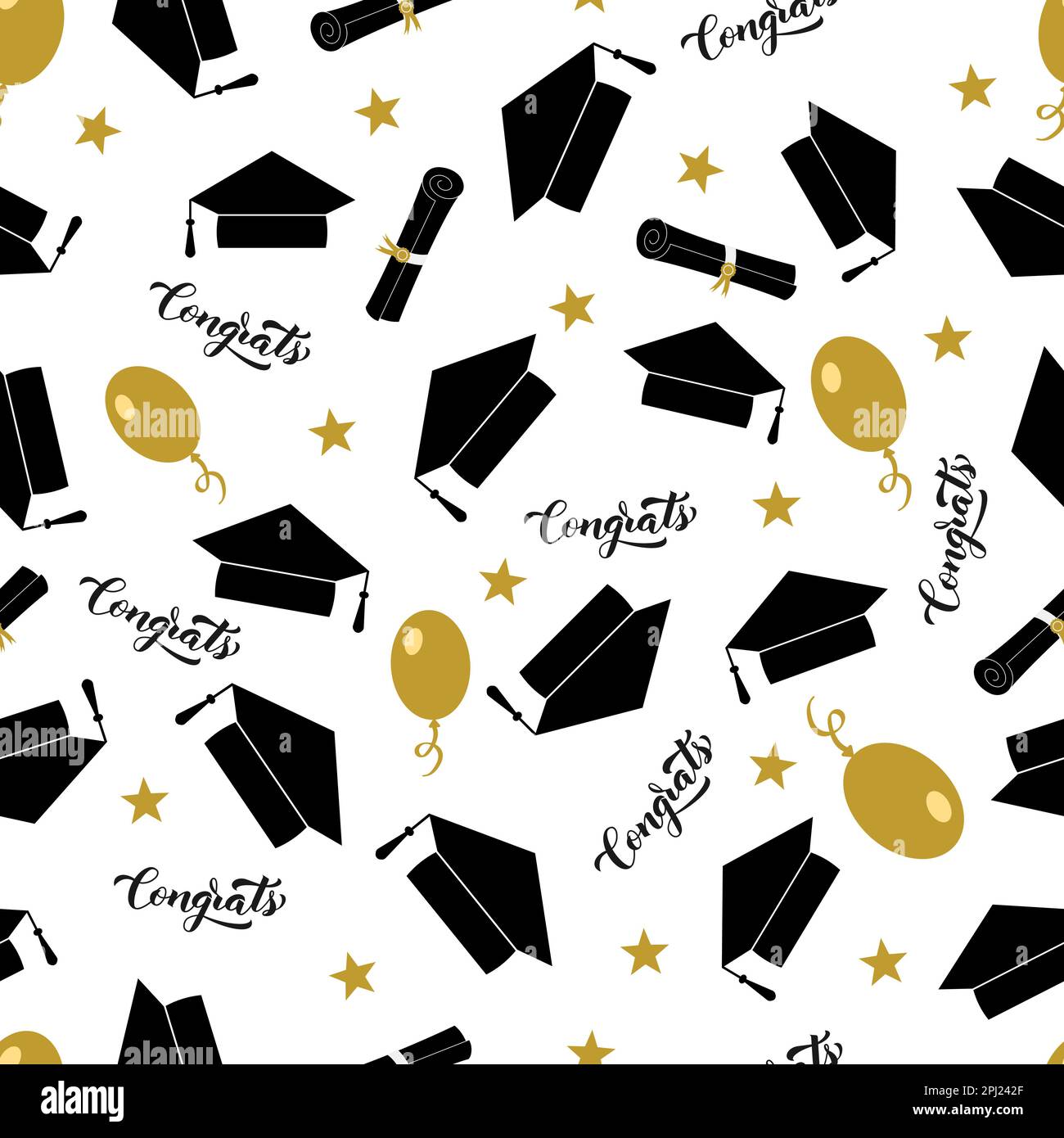 Funny graduation seamless pattern. Caps thrown up. Grad ceremony ...