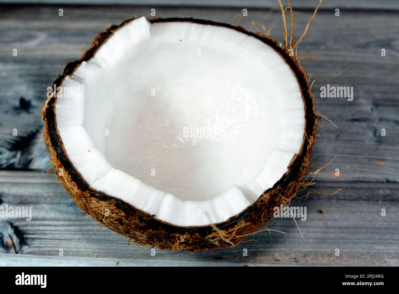 Coconut fruit cocoanut (Cocos nucifera) of the palm tree family ...