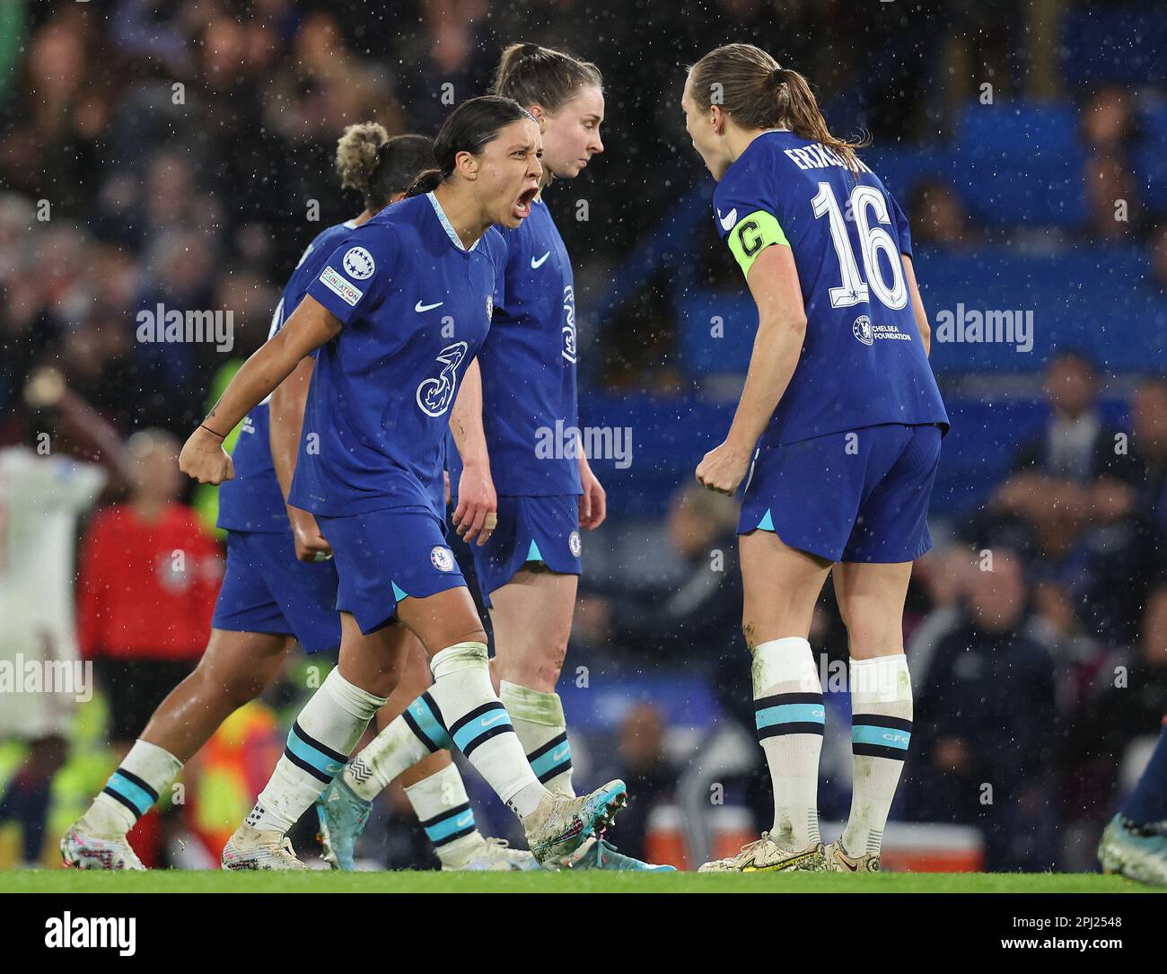 London, UK. 30th Mar, 2023. Sam Kerr of Chelsea and Magdalena Eriksson ...