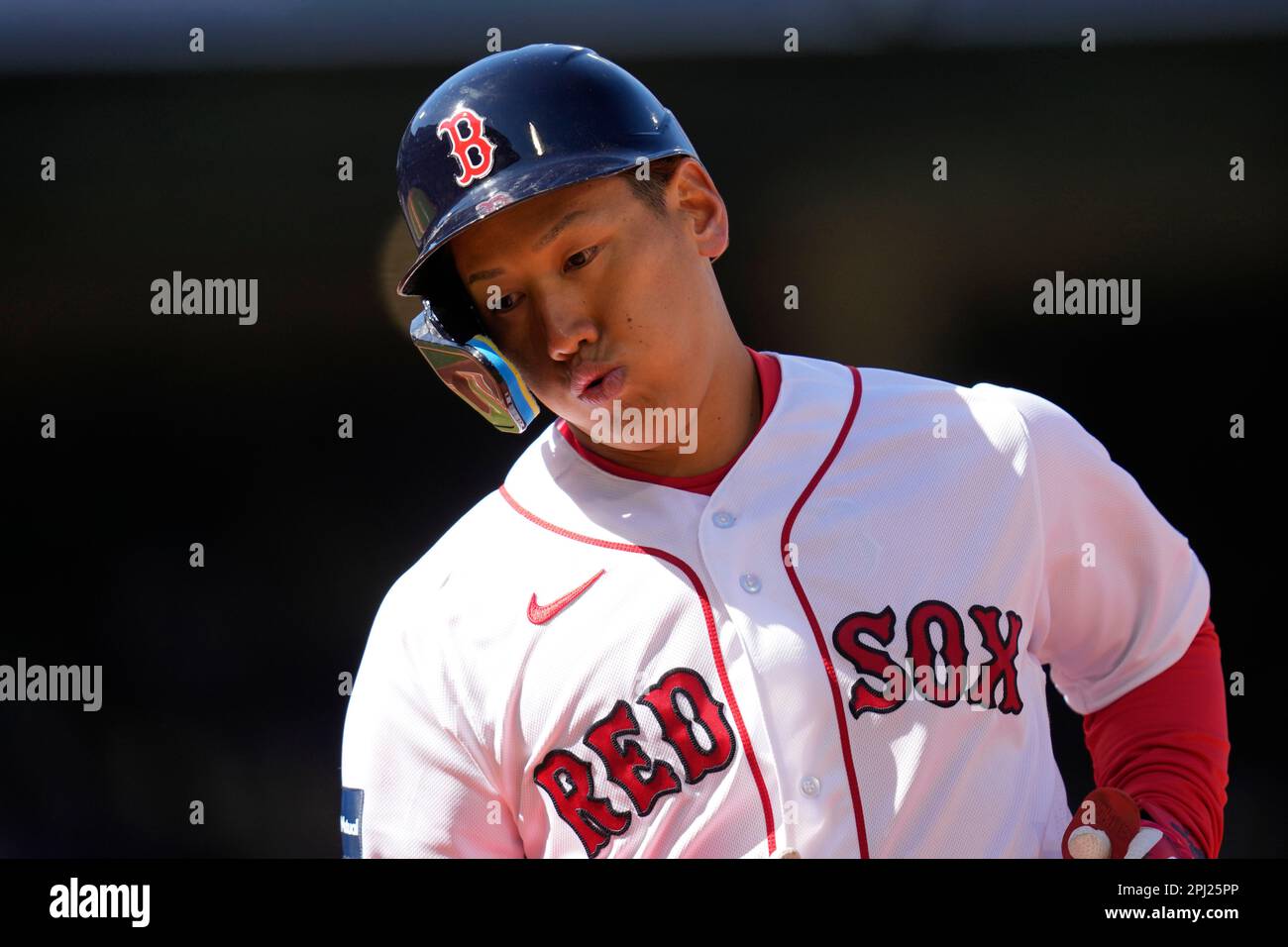 Boston Red Sox left fielder Masataka Yoshida (7) during a baseball game at Fenway Park, Thursday ...