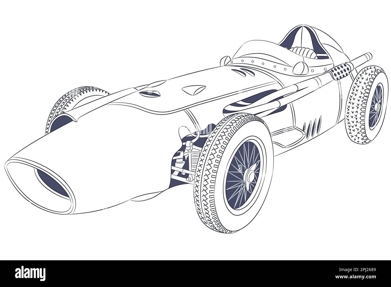 Black and white vector illustration of a sports retro car for racing on ...