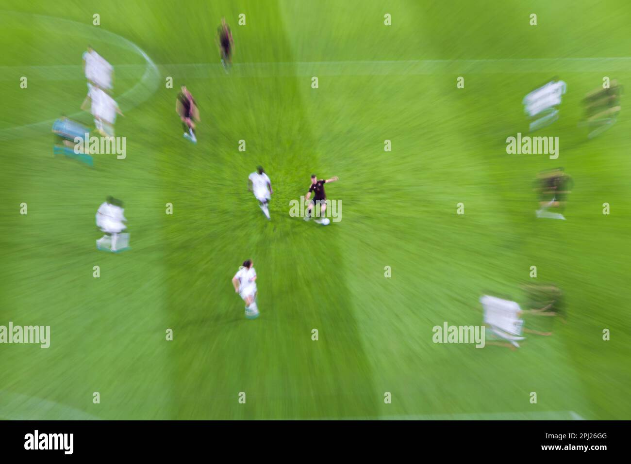 high angle view of a game scene at a soccer game with zoom effect Stock ...