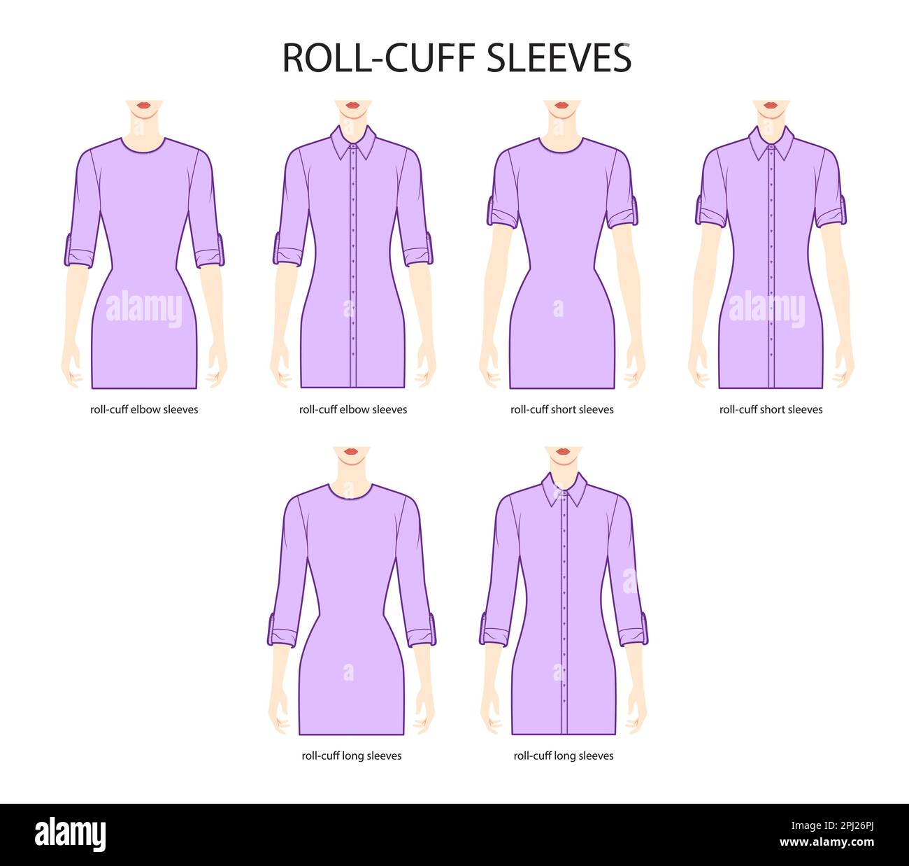 Set of roll-cuff sleeves elbow, short and long length men shirt with ...